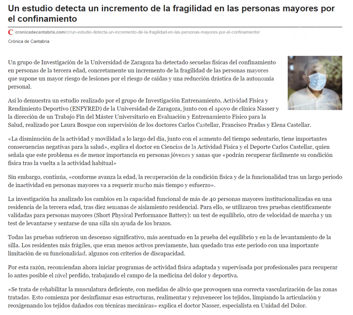 Incremento de la fragilidad en las personas mayores por el confinamiento